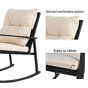 Walsunny 3 Pieces Patio Set Outdoor Wicker Patio Furniture Sets Modern Rocking Bistro Set Rattan Chair Conversation Sets with Coffee Table(Beige)