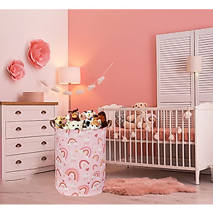 Sanjiaofen Pink Hamper,Rainbow Laundry Basket Collapsible Girls Storage Baskets for Kids Room Decor,Toy Organizer,Gift Hamper(Pink hamper) …