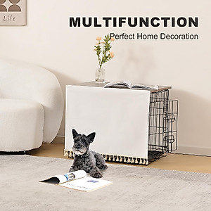 VIE DE AMAN Dog Crate Topper Wood for 48 42 36 24 inch Cages, Dog Crate Table Topper with Tassel Curtain, Rustic Style Dog Kennel Topper, Rustic Brown(Dog Crate Not Include)