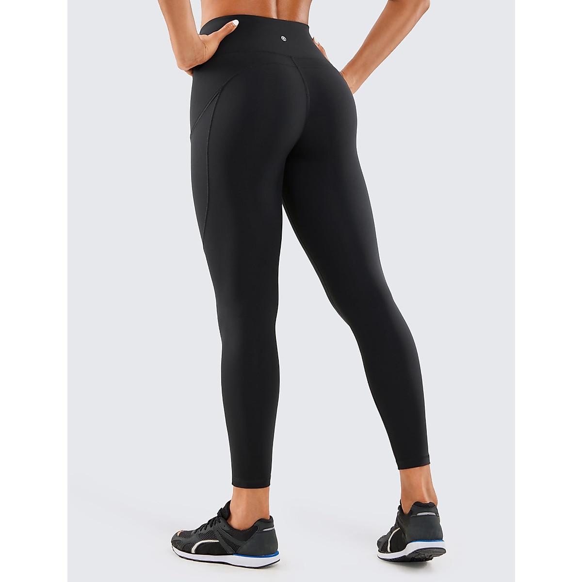 CRZ YOGA Women's Naked Feeling Workout Leggings 25 Inches - High Waisted Yoga Pants with Side Pockets Running Tights Black X-Small