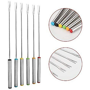 Fondue Sticks 6pcs Stainless Steel Smores Sticks with Heat Resistant Handle for Cheese Meat Chocolate Dessert Roast