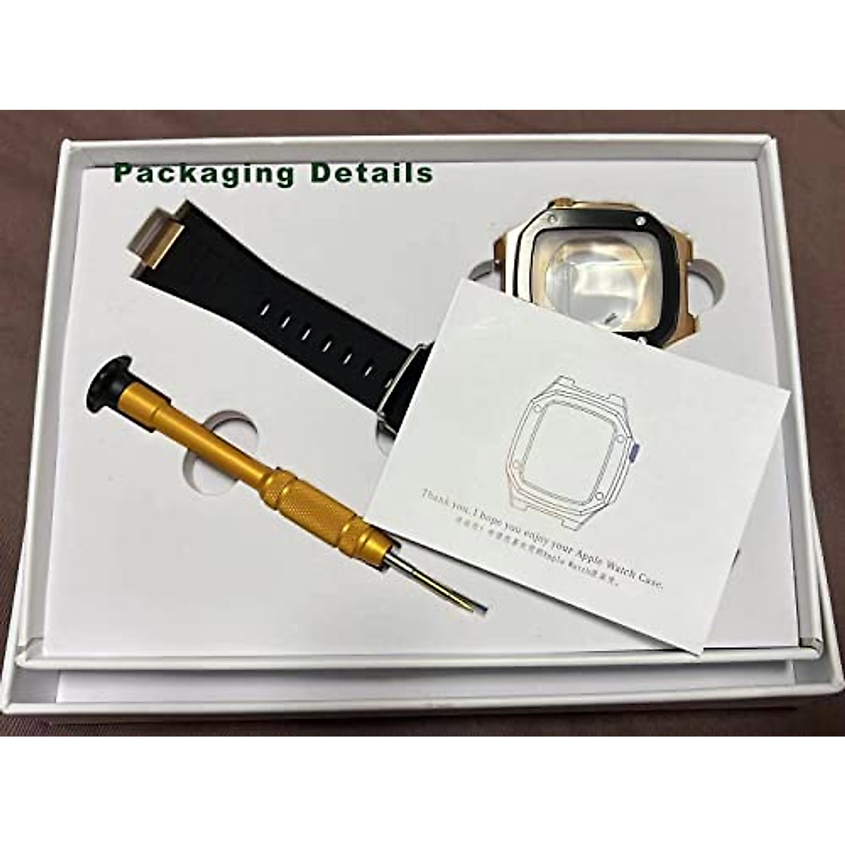 AEHON Luxury case+strap For Apple Watch Band 41mm 44mm 45mm Mod Modification Kit steel Metal Bezel frame iWatch series 8 7 6 se 5 4 3 (Color : Rose gold, Size : 45MM)