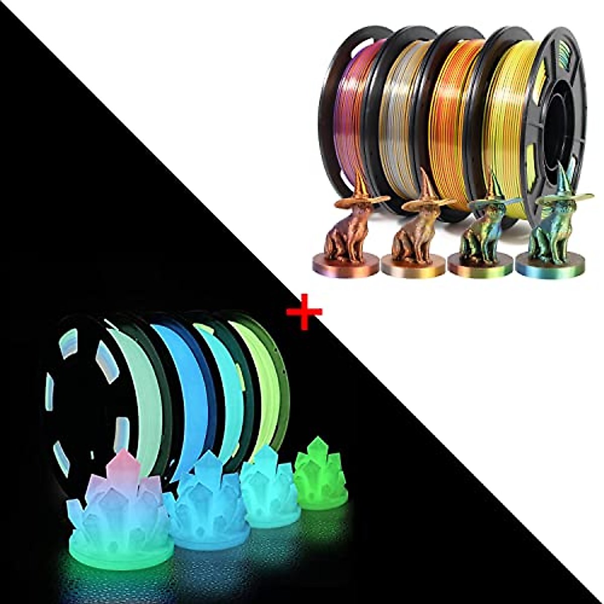 3D Printer Filament, Glow in The Dark Filament，Tri-Color Filament Bundle, pla Filament 1.75mm