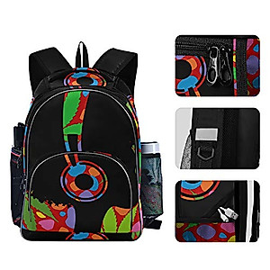 OREZI School Backpack for Girls Boys,African Girl With Headphones Bookbags Lightweight Laptop Travel Casual Daypack Rucksack for Student Teenagers kid's