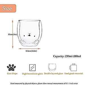 Sharemee Cute Mugs Double Wall Insulated Glass Espresso Cup Coffee Cup, Tea Cup, Milk Cup, Gigt for Personal Birthday and Office 250ml/8.4oz (Cute Mugs Bear+cat)