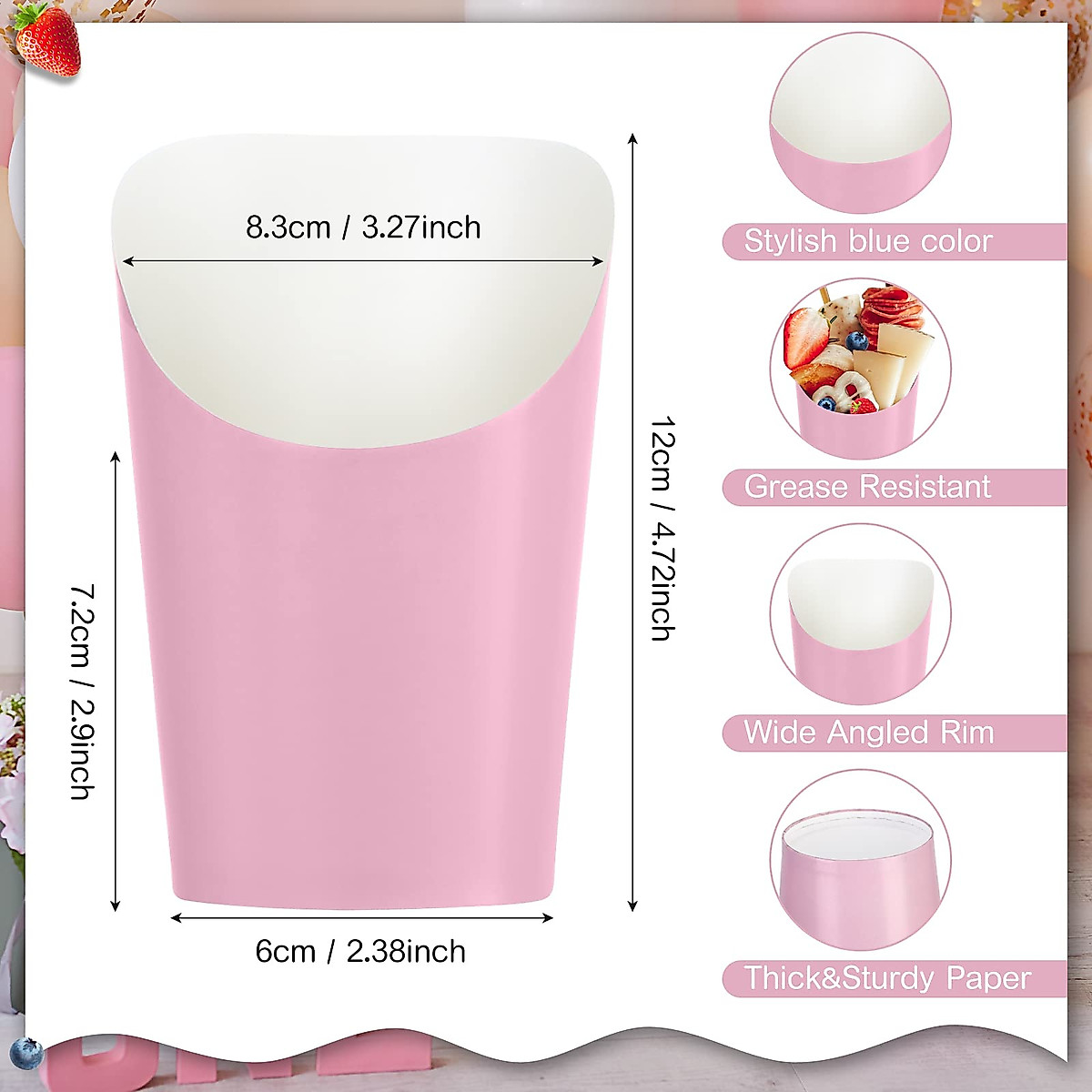 100 Pcs Charcuterie Cups French Fry Holder 12oz Disposable Paper French Fry Cups Paper Appetizer Cups for All Occasions Suitable for Baby Shower Party Waffle Popcorn Food Takeout (Pink)