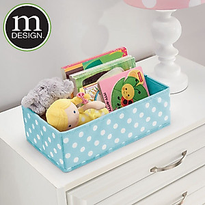mDesign Fabric Drawer Organizer Bins, Kids/Baby Nursery Dresser, Closet, Shelf, Playroom Organization, Hold Clothes, Toys, Diapers, Bibs, Blankets, 4 Pack - Turquoise Blue/White Polka Dot