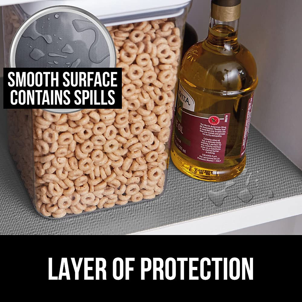 Gorilla Grip Wire Shelf Liners Set of 4 and Smooth Drawer Liner, Wire Shelf Liner Size 14x36 in Charcoal, Waterproof Hard Plastic, Drawer Liner Size 12x10 in Gray, Non Adhesive, 2 Item Bundle