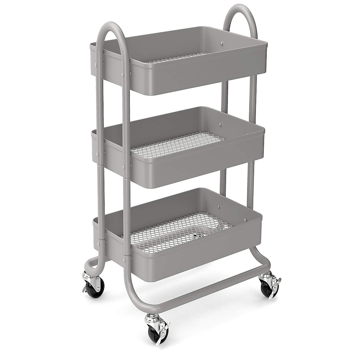 3-Tier Rolling Metal Storage Organizer - Mobile Utility Rolling Storage Cart, Kitchen Cart with Caster Wheels (Grey)