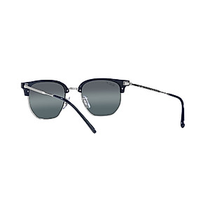 Ray-Ban RB4416 New Clubmaster Square Sunglasses, Blue on Silver/Blue Mirrored Polarized, 51 mm
