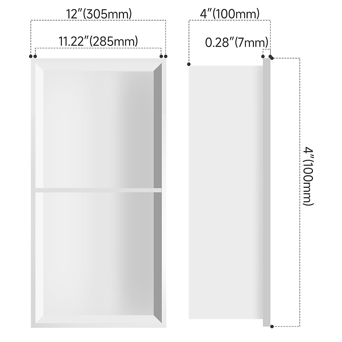 Greenspring 24" X 12" Shower Niche, Stainless Steel Shower Niche, Niche for Shower Wall, White Wall Niche Double Shelves, No Tile Needed Recessed Shower Shelf for Bathroom Storage