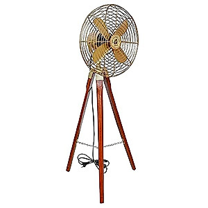 ANTIQUECOLLECTION Vintage Style Brass Antique Tripod Fan With Stand Nautical Floor Fan Home Decorative