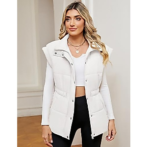 Rapbin Women's Fashion Lightweight Quilted Puffer Vest Winter Zip Up Padded Outerwear Jacket Coat with Pockets (White, XL)