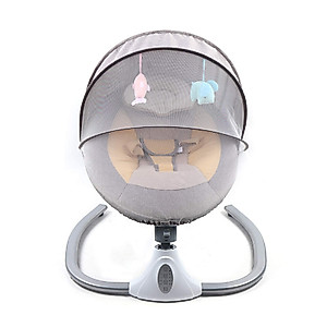 TFCFL Baby Swings for Infants, Foldable Infant Swing Chair Baby Bouncer 4-Speeds with Music Speaker, Remote Control, Netting, Hanging Toys, Seat Cover, Pillow or 0-12 Months Newborn Babies (Gray)