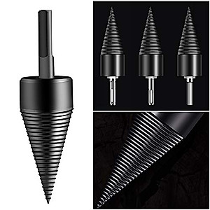 3PCS Firewood Log Splitter Drill Bits with Gloves, Wood Splitter Drill Bit Removable Handle, Heavy Duty Drill Screw Cone Driver for Household Electric Drill Hand Drill Stick-hex+Square+Round (32mm)