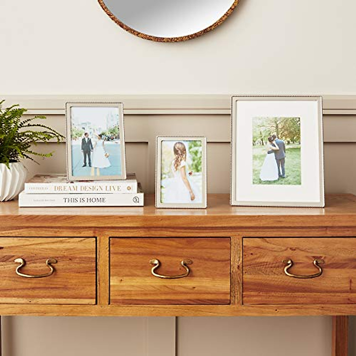 Lawrence Frames Metal Picture Frame with Delicate Outer Border of Beads, 5 by 7-Inch, Silver