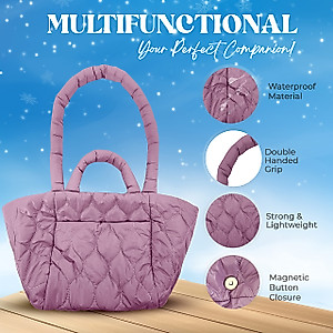 Women Puffer Tote Bag Soft Quilted Shoulder Bag Padded Handbag Bolso Mano Mujer acolchado (Lavender)