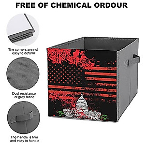 Washington and USA Flag Collapsible Storage Bins Basics Folding Fabric Storage Cubes Organizer Boxes with Handles