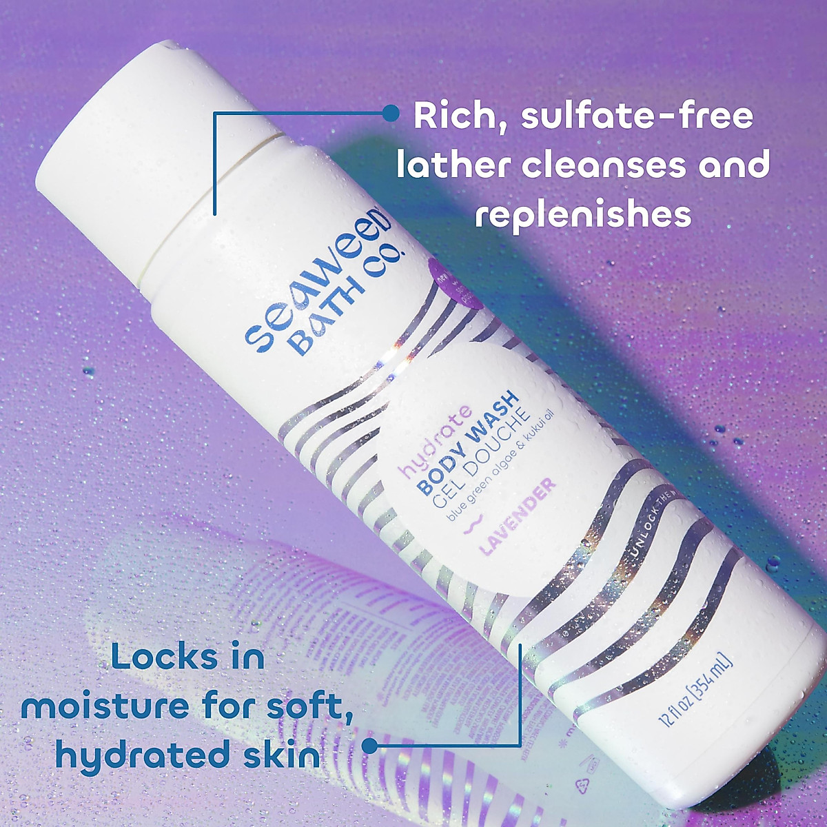 Seaweed Bath Co. Hydrate Body Wash, Lavender Scent, 12 Ounce, Shower Gel for Men & Women, Vegan, Paraben Free, Sulfate Free, Cruelty Free