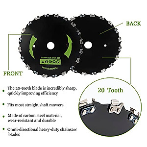 9 × 20T Chainsaw Tooth Brush Blade -2 Pcs Chainsaw Weed Eater Saw Blades with 3 Round Files and 4 Washers for Weed Eater Brush Cutter,Bursh Cutter,String Trimmer,Forester Brush Blade,Weed Wacker