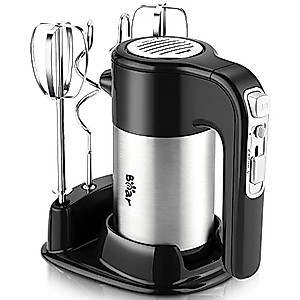Bear Hand Mixer Electric, 5 Speed with Turbo Powerful Electric Hand Mixer with Storage Base, 4 Stainless Steel Accessories, Easy Eject, Black