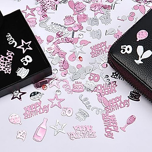 OSDUE 3000 Pieces Pink Gold Silver Happy Birthday Confetti, 50 Years Birthday Cake Confetti, Metallic Foil Balloon Confetti, Table Scatter Confetti Decoration Supplies, for Birthday Party (50th Style)