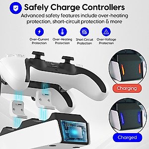 TALK WORKS PS5 Controller Charger Station for PlayStation 5 - Fast Charging Dock Stand with Dual Detachable USB C Adapters