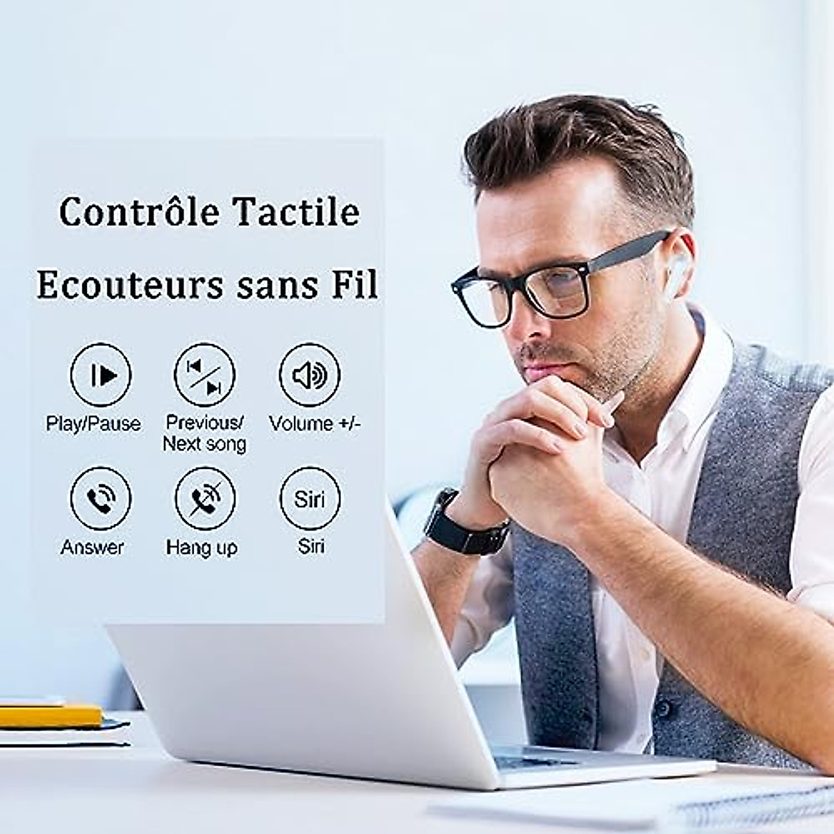 Wireless Earbuds, airpod Bluetooth 5.3 Headphones with Active Noise Cancelling, Air Buds Pods 3D Stereo in-Ear with Built-in Microphone IPX7 Waterproof Earphones Sport Headsets for Android and iPhone