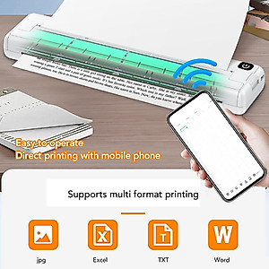 ZJchao Thermal Printer, Portable Cordless Printer 200DPI Mini Bluetooth Inkless A4 Printer with APP Control Portable Printers Mobile Printer Mini Printer for Office Home School