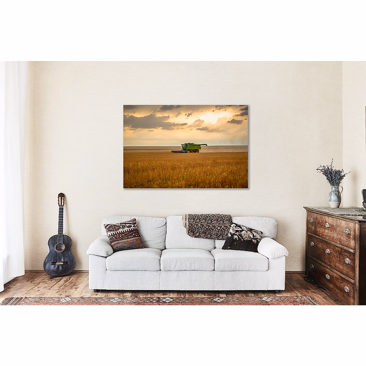 Farm Canvas Wall Art (Ready to Hang) Gallery Wrap of Combine Cutting Wheat as Rain Starts to Fall in Colorado Harvest Photography Farmhouse Decor (.75, 8" x 10")
