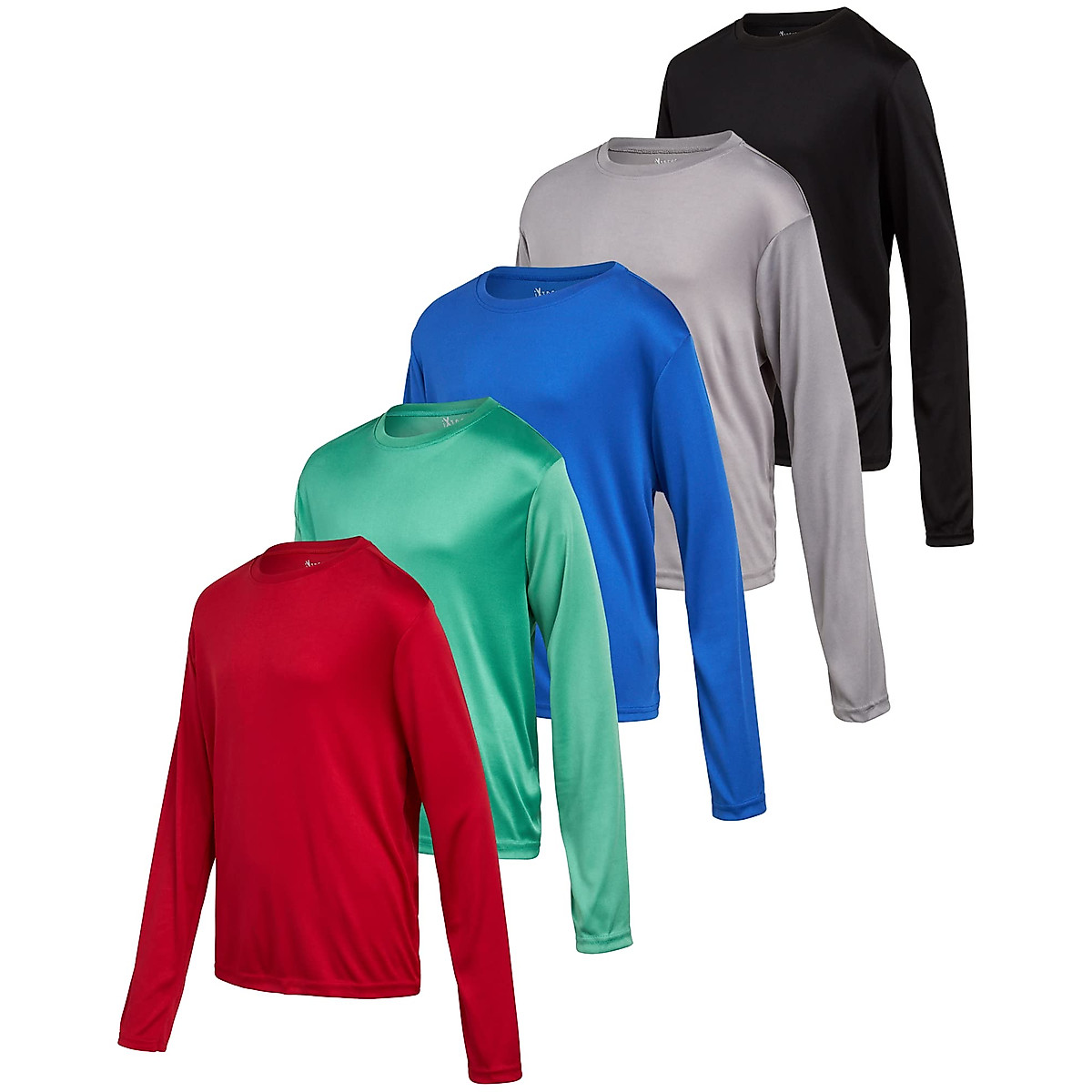 iXtreme Boys' Active T-Shirt - 5 Pack Performance Dry Fit Sports Tee - Lightweight Boys Athletic Shirts & Tees (16-18), Size 8-10, Black/Green/Royal/Grey/Red