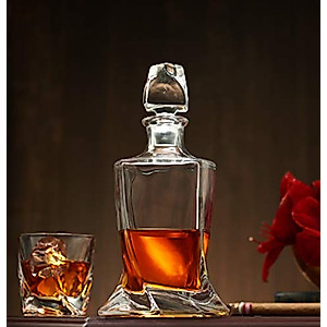 FineDine European Style Glass Whiskey Decanter & Liquor Decanter with Glass Stopper, 28 Oz.- With Magnetic Gift Box - Aristocratic Exquisite Quadro Design - Glass Decanter for Alcohol Bourbon Scotch.