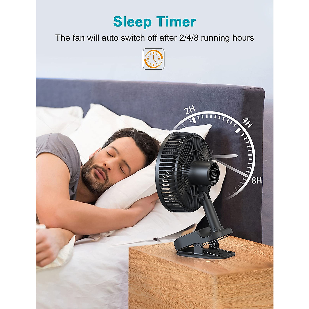 xasla 10000mAh Oscillating Battery Operated Fan, 8” Rechargeable Clip on Fan, 4 Speeds, Power Bank Battery, Timer, Clip & Hook for Grow Tent, Treadmill, Golf Cart, Camping, Baby Stroller