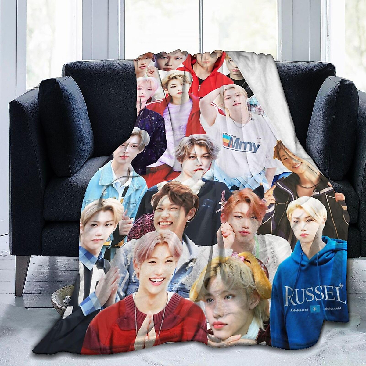 Blanket Stray Kids Lee Felix Soft and Comfortable Wool Fleece Throw Blankets for Sofa Office car Camping Yoga Travel Home Decoration Cozy Plush Beach Blanket Gift…