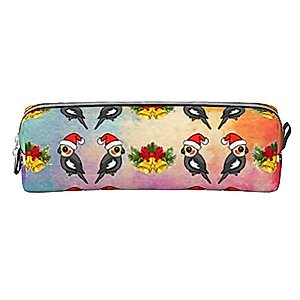 allgobee Pu Leather Pencil Bag Pen Case Cockatiel-Santa-Christman-Jingle Students Stationery Pouch Pencil Holder Desk Organizer