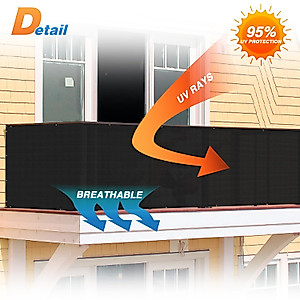 TANG 3' x 25' Black Balcony Privacy Screen Fence 200GSM Heavy Duty Windscreen for Apartment Porch Deck Outdoor Patio Backyard Patio Balcony UV-Proof