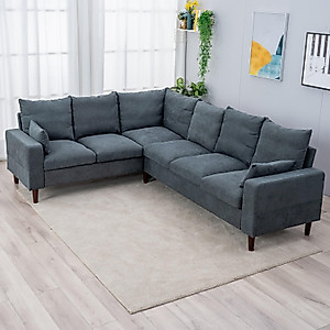Panana Sectional Sofa Living Room Furniture Set L Shape Couch Linen Fabric for Home Room Decor Bedroom,3 Seater Left Facing Chaise (Grey, 6 Seater Universal Corner Sofa)