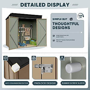 Devoko 6 x 8 FT Outdoor Storage Shed, Metal Garden Tool Sheds & Outdoor Storage House with Sloped Roof for Patio Lawn Backyard (Brown)