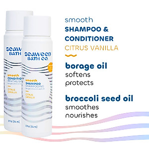 Seaweed Bath Co. Smooth Shampoo and Conditioner Set, Citrus Vanilla Scent, 12 Ounce (Pack of 2), Sustainably Harvested Seaweed, Borage and Broccoli Seed Oils, For Curly and Frizzy Fine Hair