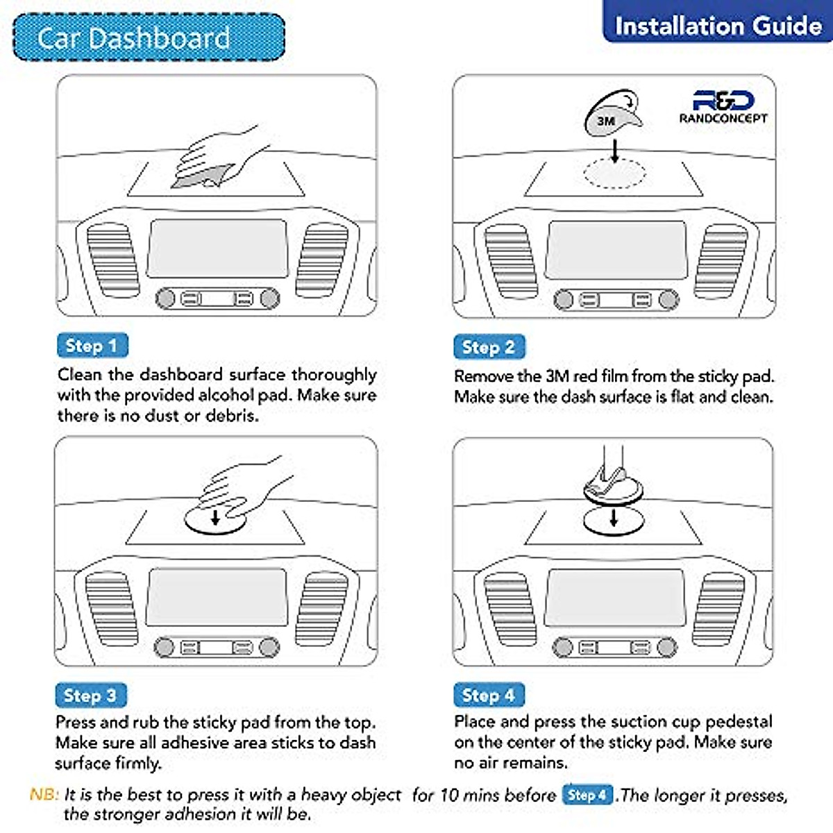 Randconcept - 80mm Adhesive disc for Suction Cups w/3M VHB adhesive - for Suction Shower Holder | Suction Mirror | Suction Hook | Car Dashboard | Bathroom & Kitchen | 3.15" Wide Diameter 2 Pcs (White)