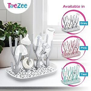 ToeZee Baby Bottle Drying Rack Space Saving Countertop Baby Bottle Holder, Drying Rack for Baby Bottles Accessories - Stores Up to 12 Bottles, Dishwasher Safe (Gray)