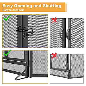 Mr IRONSTONE 3 Panel Fireplace Screen 51.5" W x 32.5" H Modern Foldable with Wrought Metal Decorative Mesh, Heavy Duty Fire Spark Guard Cover for Home Decor Indoor, Black