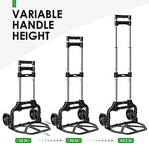 Teprovo Folding Hand Truck Dolly Extended Handle,Height 43.3in Aluminum Fold Up Dolly, Portable Hand Truck Folding Lightweight, Foldable Hand Cart 175lbs Capacity,Home, Auto, Office, Travel Use