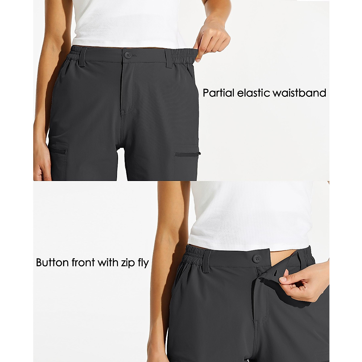 Willit Women's 10" Hiking Cargo Shorts Stretch Golf Active Long Shorts Quick Dry Outdoor Summer Shorts Deep Gray M