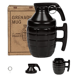 loobuu Fashion Ceramic Coffee Tea Cup, Special Cool Coffee Mug 3D Cool Grenade Design Durable Coffee Tea Cup Attractive Mugs Personalized Porcelain Gifts for Men Women- 9.4OZ (Grenade)