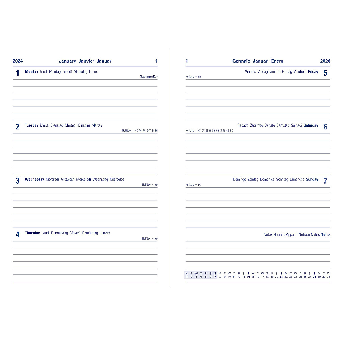 Letts Memo Slim week to view 2024 diary - red