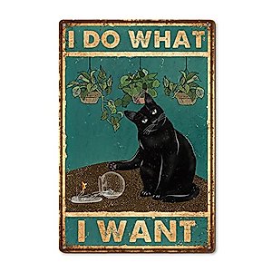 Vintage Funny Black Cat Posters Wall Decor Signs, Duplex Printed Retro Home Wall Art Decor for Garden, Courtyard, Office, Cafe, Restroom, Cat Gifts for Cat Lovers 8x12 Inches, 1PCS