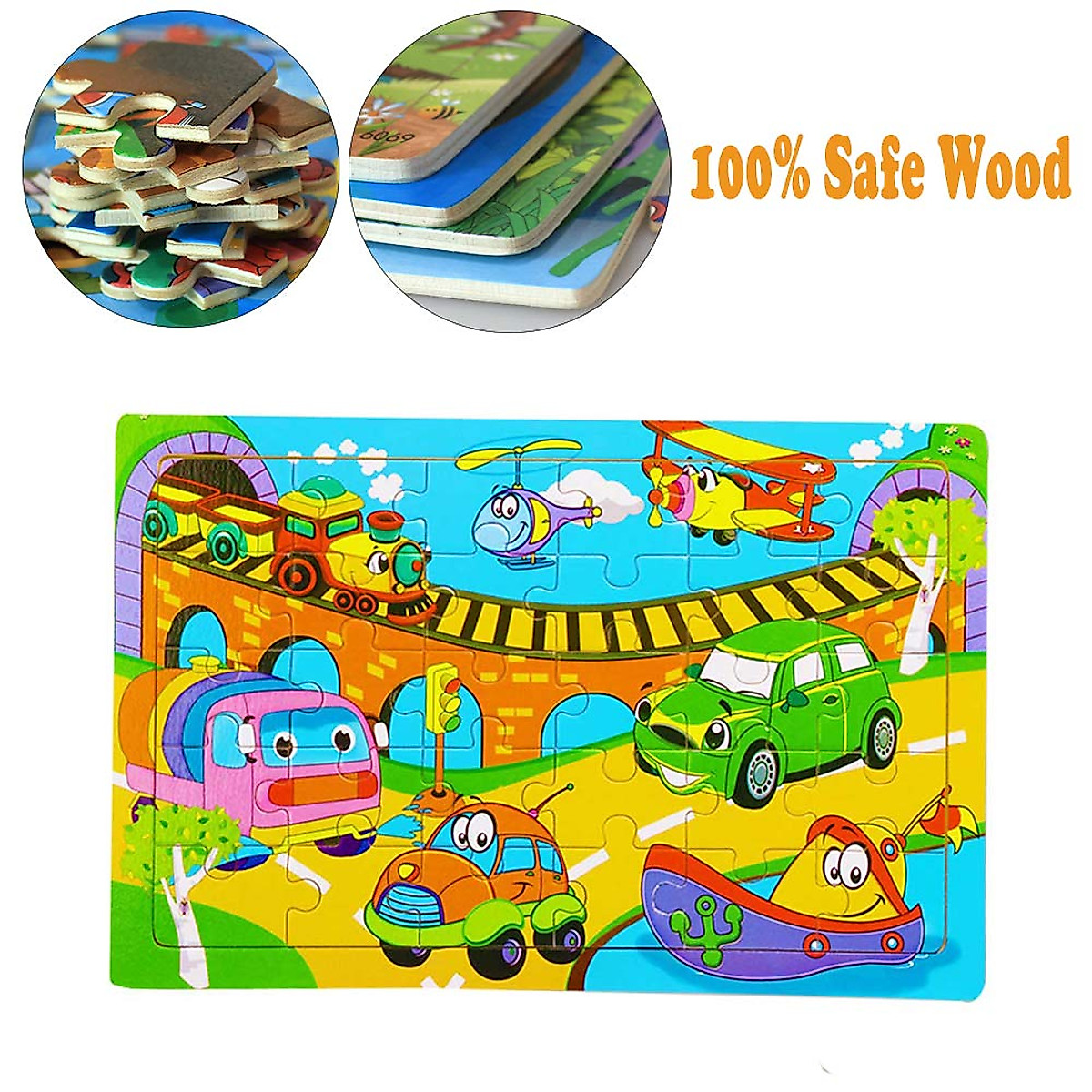 SURFCUZ Wooden Jigsaw Puzzles Set for Kids Age 3-8 Year Old 30 Piece Colorful Wooden Puzzles for Toddler Children Learning Educational Puzzles Toys for Boys and Girls (4 Puzzles)