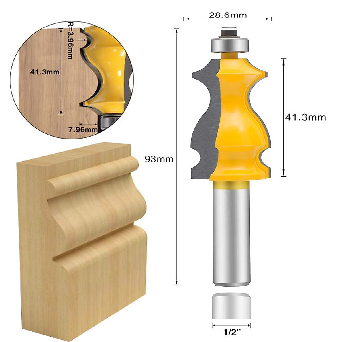 LEATBUY 1/2-Inch Shank Architectural Molding Router Bit Set 5 PCS, Corner Rounding Edge-Forming Roundover Beading Router Bit Set, Woodworking Milling Cutter Tools, Carbide Cutter CNC Router (FJ-55)