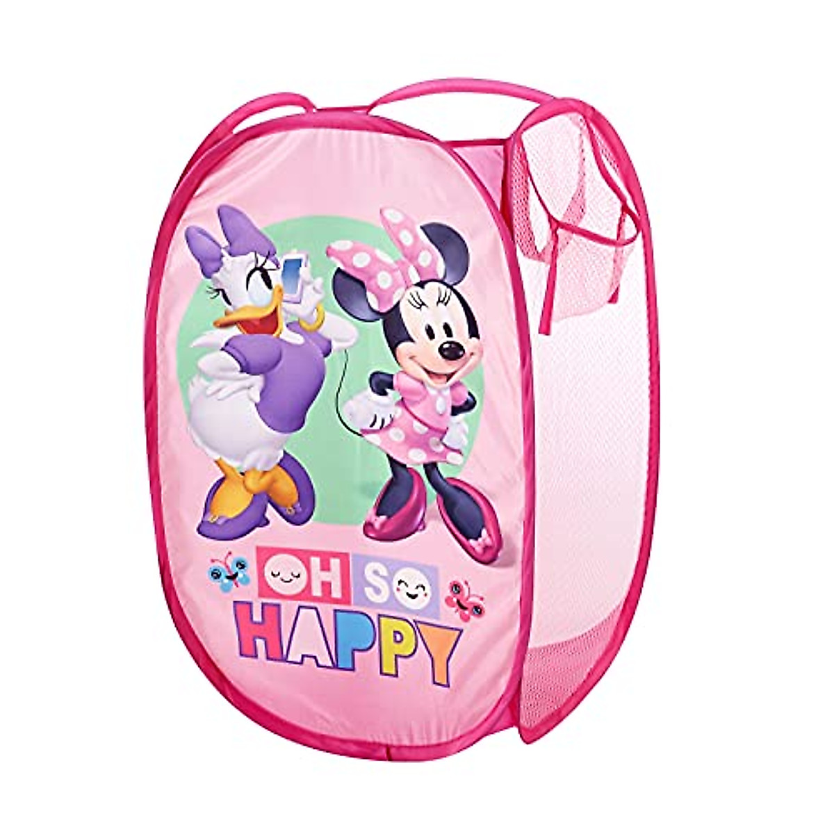Disney Minnie Mouse Oh So Happy Pop Up Hamper with Durable Carry Handles, 21" H x 13.5" W X 13.5" L